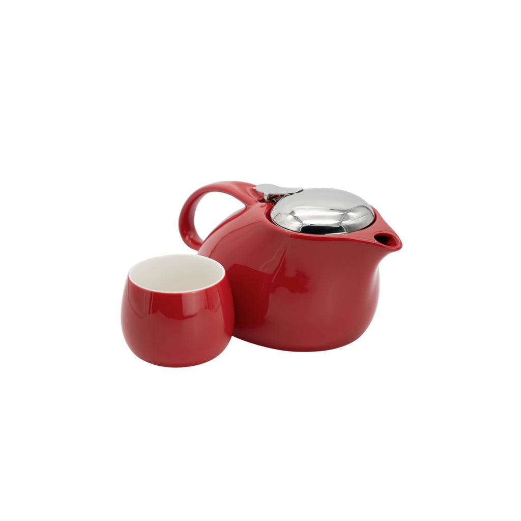 Tea Pot Set (Red) with Organic Japanese Matcha Genmaicha Tea Bundle ...